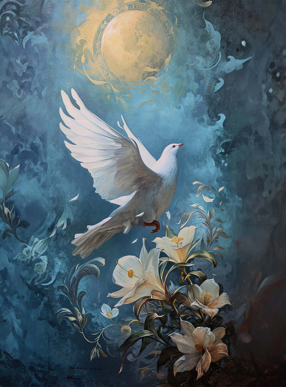 Unique Christian Iconography, Ethereal Dove & Lilies Art, Motivational ...